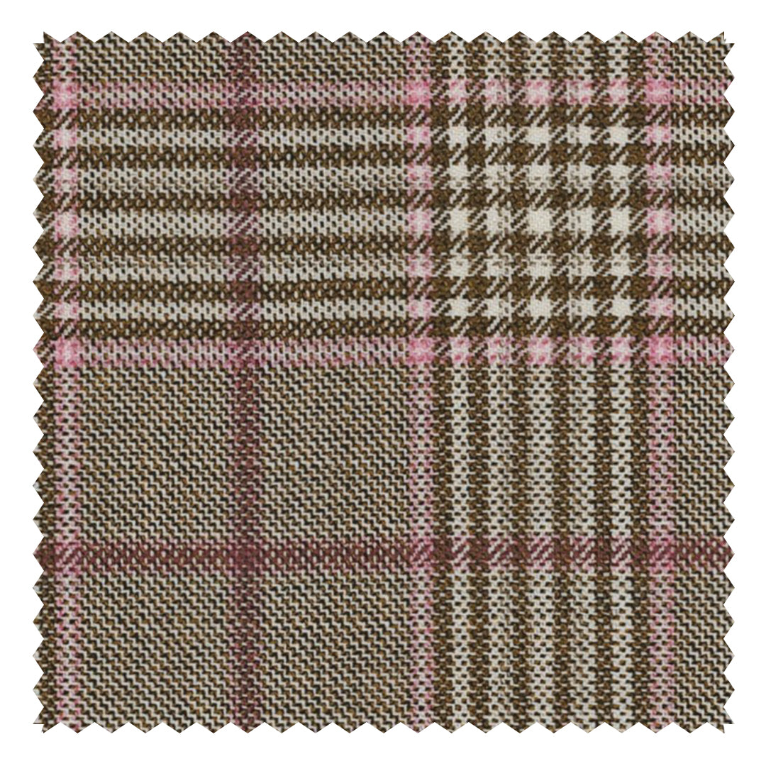 Tan/Brown Glen Check (Plaid) Fancy With Plum Decoration "Crystal Sprin – Anthony Sinclair